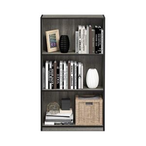 FURINNO Basic 3-Tier Bookcase Storage Shelves, French Oak Grey/Black