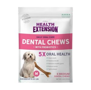 health extension probiotic dental bones for dogs, 8 medium bones – supports dental health, promotes digestive health, ideal for puppy training