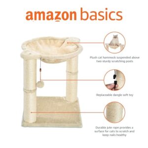 Amazon Basics Cat Tower with Hammock and Scratching Posts for Indoor Cats, 15.8 x 15.8 x 19.7 Inches, Beige