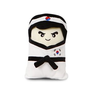 tae-s] taekwondo inspired super cozy fleece that can transform into a doll - thoughtful gift idea for martial arts and taekwondo students and teachers (white uniform boy)