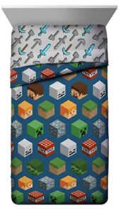 minecraft isometric characters twin comforter - super soft bedding features creeper - fade resistant polyester microfiber fill (official minecraft product)