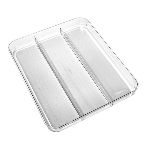 madesmart Utensil Tray - Large | Light Grey | Clear Soft Grip Collection | 3-compartment | Soft-grip Lining | Non-slip Feet | BPA-free