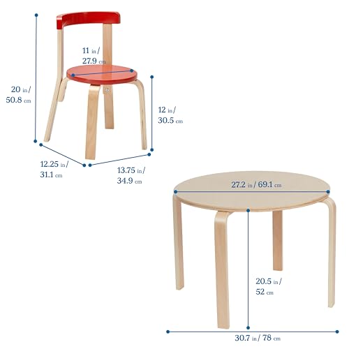 ECR4Kids Bentwood Round Table and Curved Back Chair Set, Kids Furniture, Assorted, 5-Piece