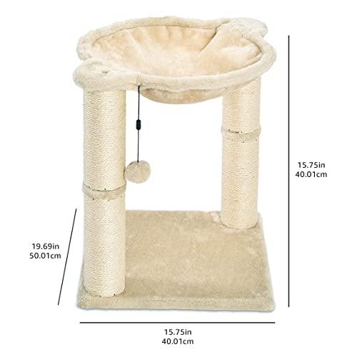 Amazon Basics Cat Tower with Hammock and Scratching Posts for Indoor Cats, 15.8 x 15.8 x 19.7 Inches, Beige