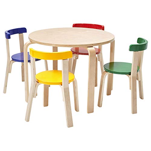 ECR4Kids Bentwood Round Table and Curved Back Chair Set, Kids Furniture, Assorted, 5-Piece