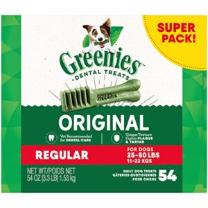 greenies original regular natural dental care dog treats, 54 oz. pack (54 treats)