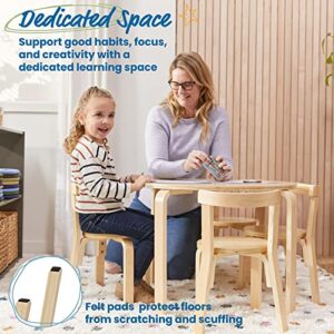 ECR4Kids Bentwood Round Table and Curved Back Chair Set, Kids Furniture, Natural, 5-Piece