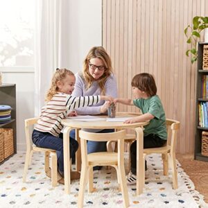 ECR4Kids Bentwood Round Table and Curved Back Chair Set, Kids Furniture, Natural, 5-Piece