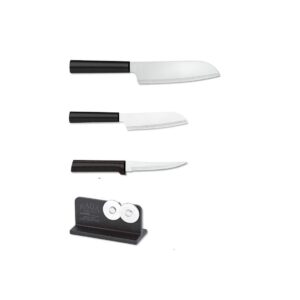 rada cutlery cook’s starter kit 4-piece set – includes super parer, cook’s knife, cook’s utility knife with black stainless steel resin knife handles plus quick edge knife sharpener