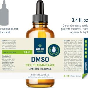 DMSO 99.9% Pharmaceutical Grade with 99.9% Purity & Low Odor - 3.38oz (Dimethyl Sulfoxide) Glass Bottle with Dropper