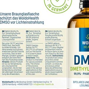 DMSO 99.9% Pharmaceutical Grade with 99.9% Purity & Low Odor - 3.38oz (Dimethyl Sulfoxide) Glass Bottle with Dropper