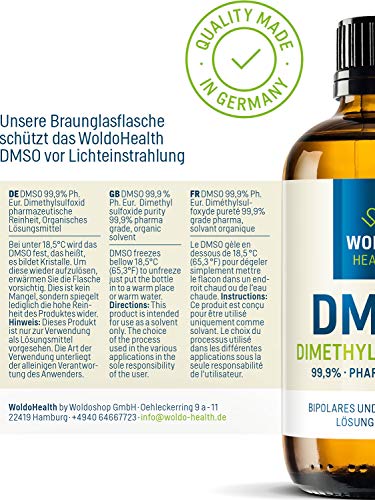 DMSO 99.9% Pharmaceutical Grade with 99.9% Purity & Low Odor - 3.38oz (Dimethyl Sulfoxide) Glass Bottle with Dropper