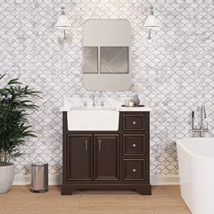 kitchen bath collection zelda 36-inch farmhouse vanity (carrara/chocolate): includes chocolate cabinet with authentic italian carrara marble countertop and white ceramic farmhouse apron sink