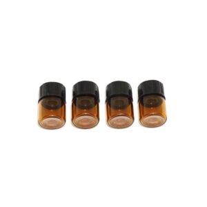 Wresty 100 Packs Essential Oil Bottles,1ml(1/4 dram) Mini Sample bottle Amber Glass Vials,With Orifice Reducers and Black Caps,With With 3 Free Dropper