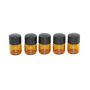 Wresty 100 Packs Essential Oil Bottles,1ml(1/4 dram) Mini Sample bottle Amber Glass Vials,With Orifice Reducers and Black Caps,With With 3 Free Dropper