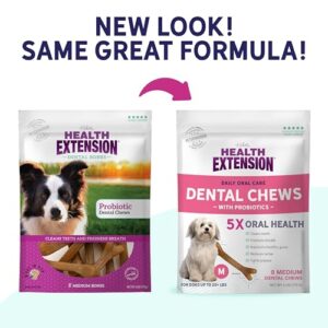 Health Extension Probiotic Dental Bones for Dogs, 8 Medium Bones – Supports Dental Health, Promotes Digestive Health, Ideal for Puppy Training