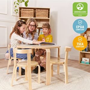 ECR4Kids Bentwood Round Table and Curved Back Chair Set, Kids Furniture, Natural, 5-Piece