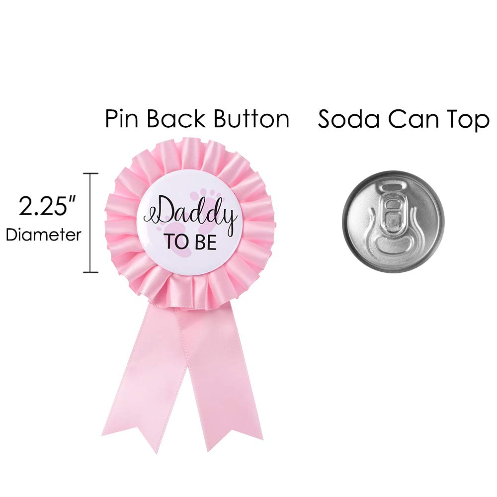 "Daddy to Be" Tinplate Badge Pin - Baby Shower Button New Dad Gifts Gender Reveals Party Baby Girl Pink Rosette Button Baby Celebration (Light Pink)