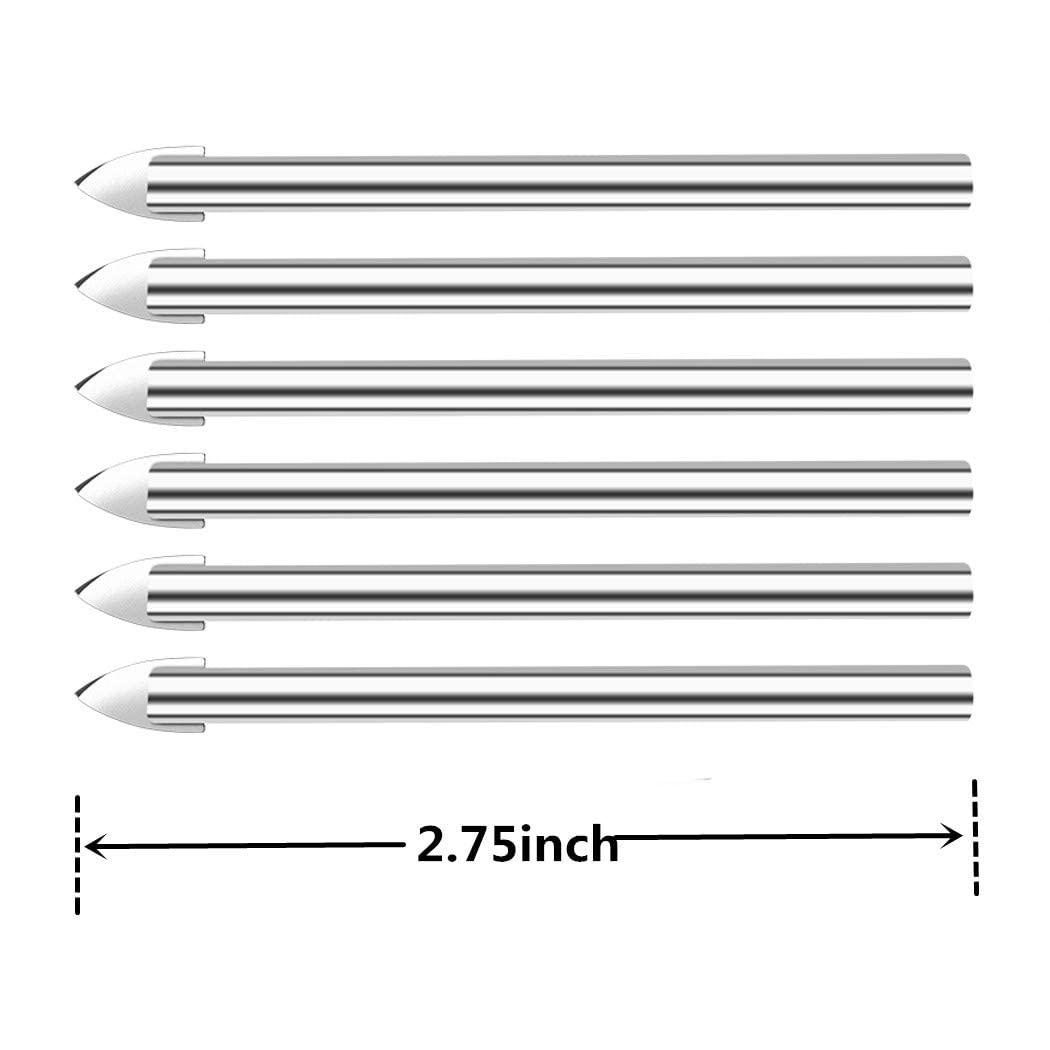 10Pcs Glass Drill Bits For Glass Ceramic Marble Tile Concrete 6MM 1/4" Round Shank Drilling Carbide Wall Tile Ceramic Glass Drill Bit Set