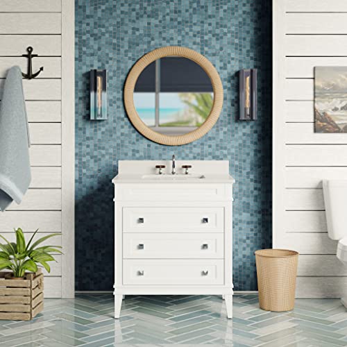 Eleanor 30-inch Bathroom Vanity (Quartz/White): Includes White Cabinet with Stunning Quartz Countertop and White Ceramic Sink