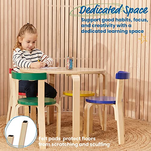 ECR4Kids Bentwood Round Table and Curved Back Chair Set, Kids Furniture, Assorted, 5-Piece