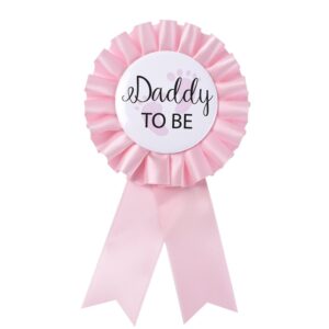 "daddy to be" tinplate badge pin - baby shower button new dad gifts gender reveals party baby girl pink rosette button baby celebration (light pink)