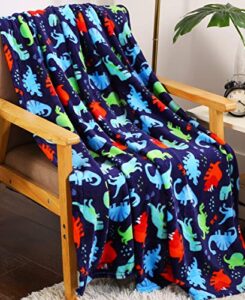 faith, hope, love home dÉcor summertime whimsy plush fleece kid throw blanket (50" x 60") - dino time - soft dinosaur throw blanket - for boys and girls and kids of any age