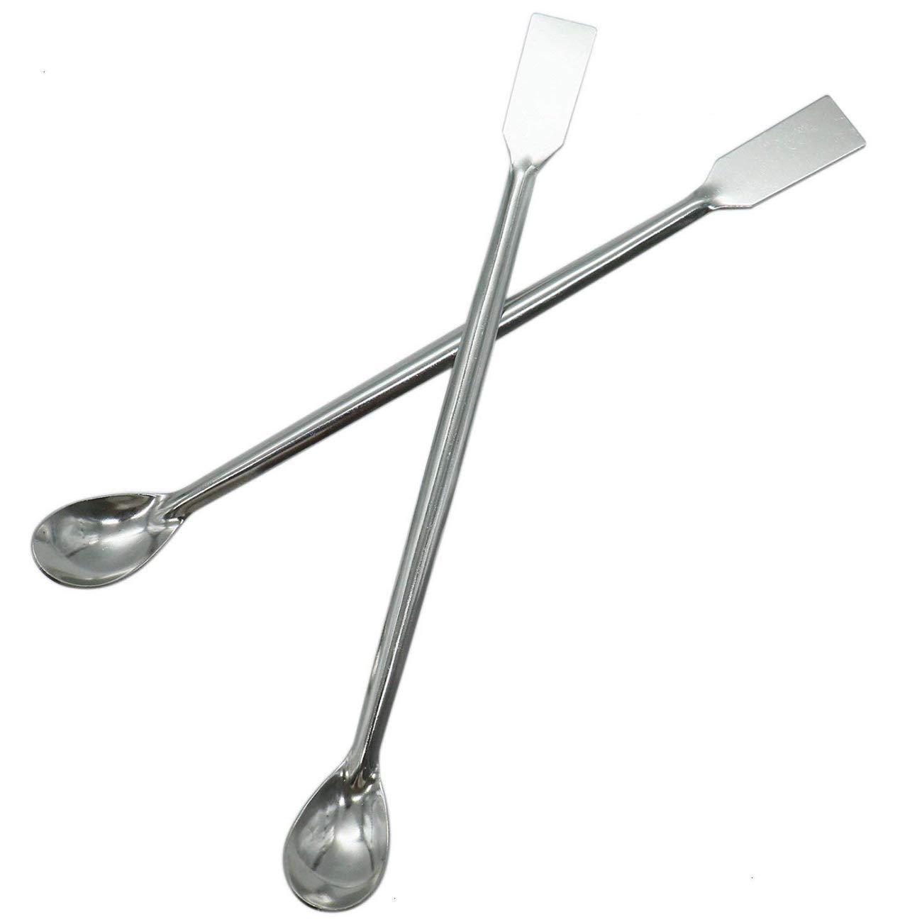 Sunnyglade 10PCS 2 in 1 Stainless Steel Lab Spoon Spatula/Laboratory Sampling Spoon Mixing Spatula