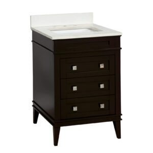 eleanor 24-inch bathroom vanity (quartz/chocolate): includes chocolate cabinet with stunning quartz countertop and white ceramic sink