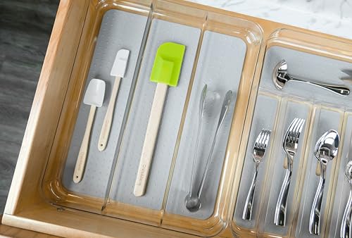 madesmart Utensil Tray - Large | Light Grey | Clear Soft Grip Collection | 3-compartment | Soft-grip Lining | Non-slip Feet | BPA-free