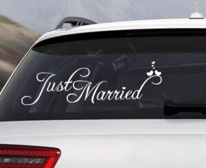 adecns just married car decals just married vinyl window sticker church wedding anniversary decorations white