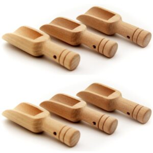 6 pcs mini wooden scoops bath salt spoon 3 inch long for bath salts, candy, spices, laundry detergent, tea, coffee beans