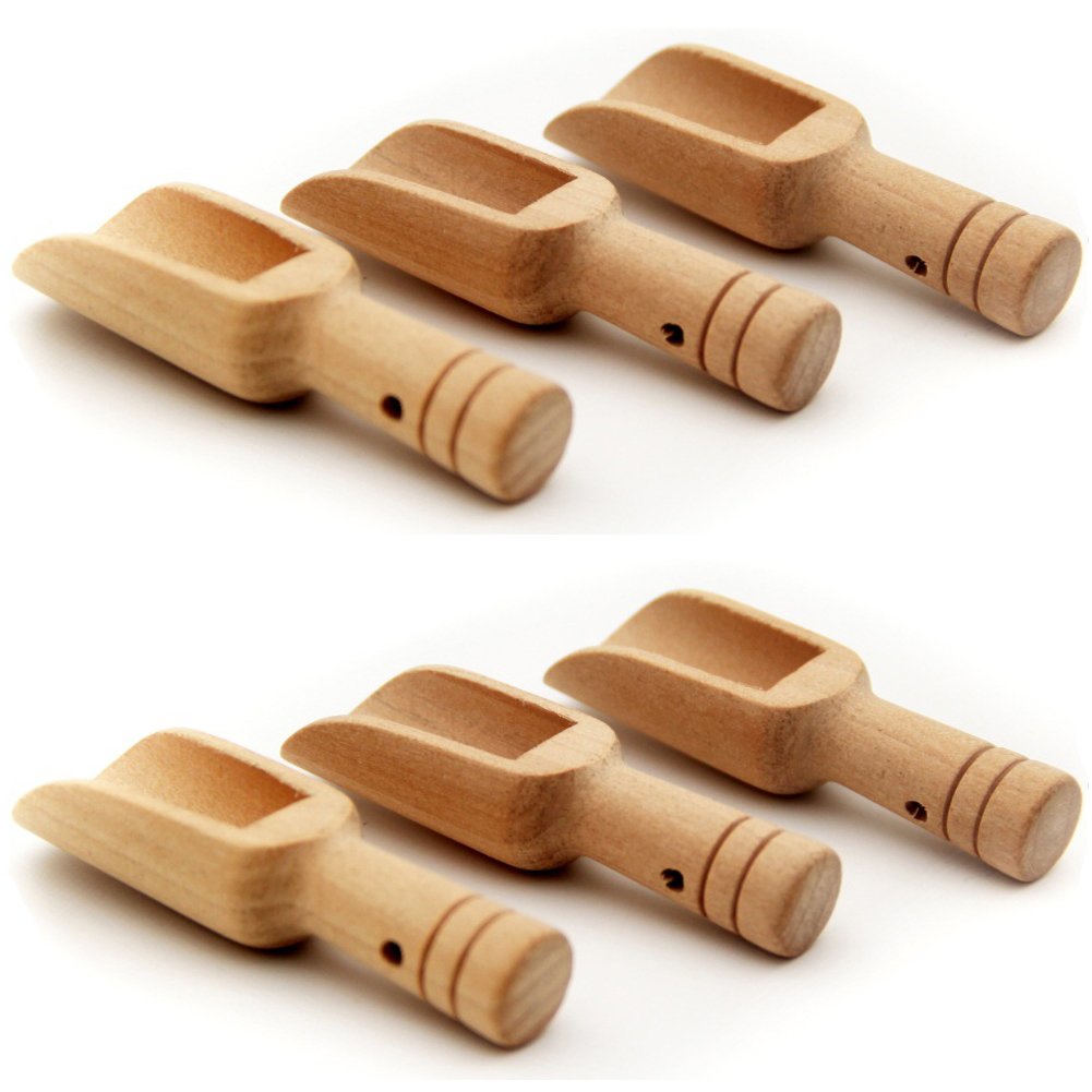 6 PCS Mini Wooden Scoops Bath Salt Spoon 3 Inch Long for Bath Salts, Candy, Spices, Laundry Detergent, Tea, Coffee Beans