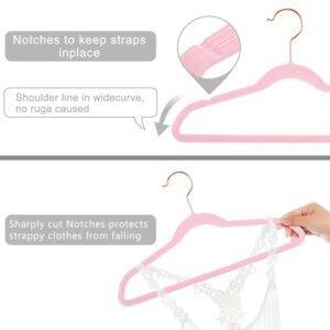 MIZGI Premium Kids Velvet Hangers (Pack of 50) 14" Wide with Copper Rose Gold Hooks,Space Saving,Nonslip Huggable Closet Hangers for Petite Junior Children's Skirt Dress Pants,Clothes Hangers