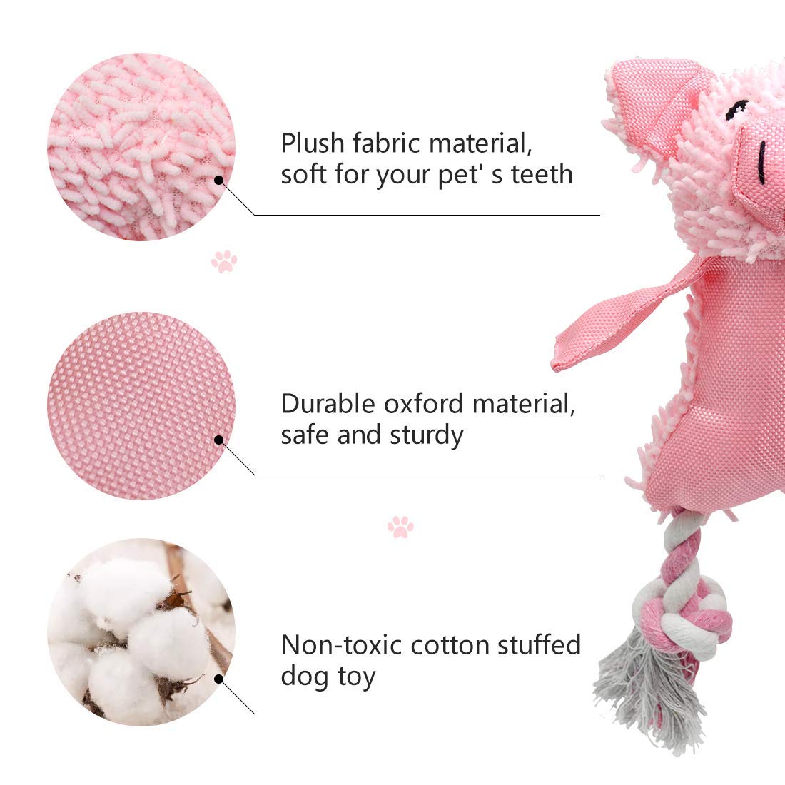 UOLIWO Squeaky Pig Toys for Dogs, Durable Puppy Squeaky Dog Toys Stuffed Animal Plush and Oxford Dog Chew Toy with Rope Legs and 3 Squeakers for Small and Medium Dogs (2pcs(Monkey and Pig))