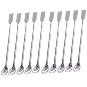 sunnyglade 10pcs 2 in 1 stainless steel lab spoon spatula/laboratory sampling spoon mixing spatula