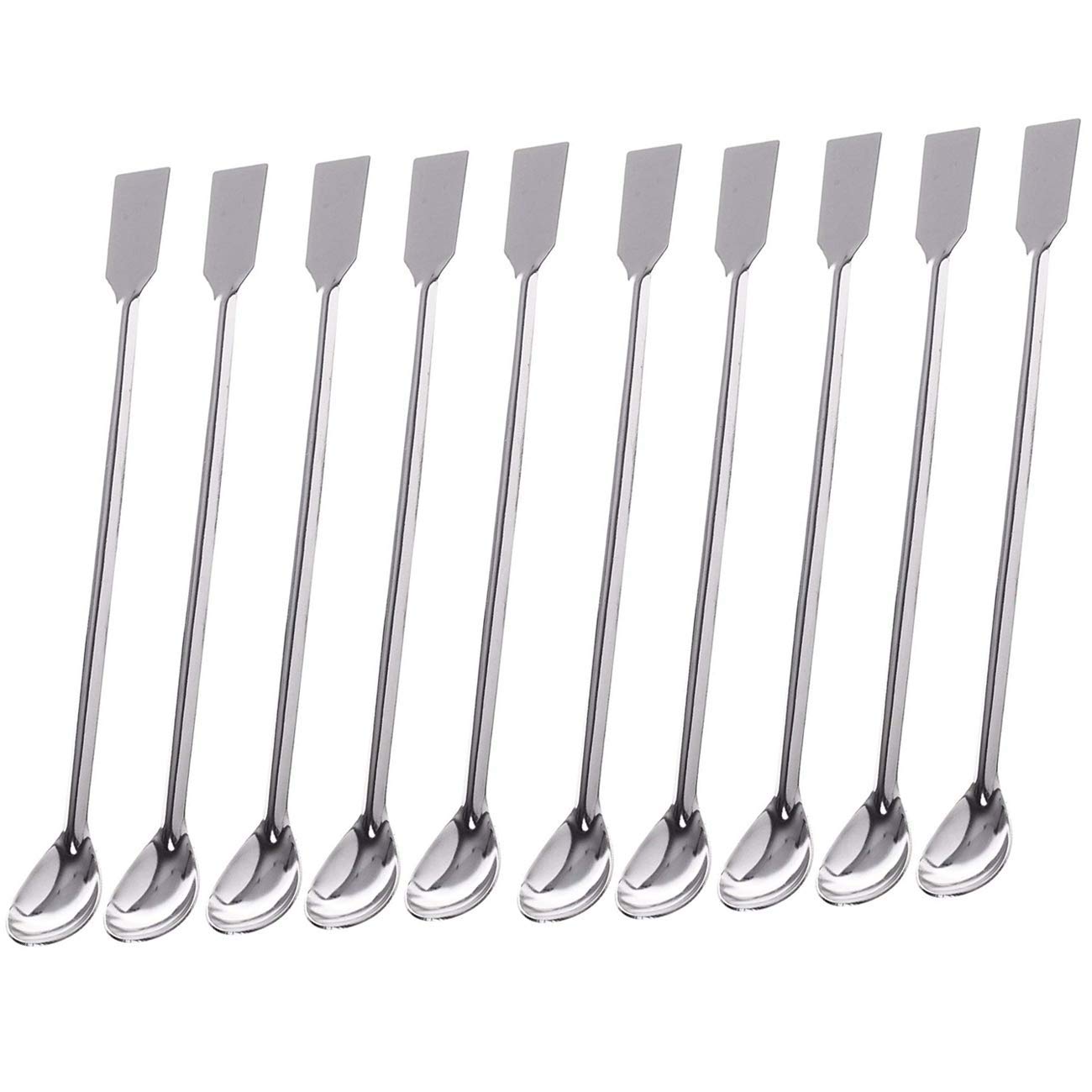 Sunnyglade 10PCS 2 in 1 Stainless Steel Lab Spoon Spatula/Laboratory Sampling Spoon Mixing Spatula