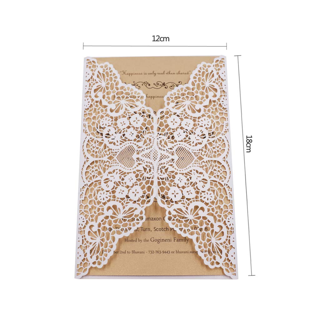 FOMTOR Laser Cut Invitations Kit 40 Packs Laser Cut Wedding Invitations with Envelopes and Inside Cards for Wedding,Birthday Parties,Baby Shower, Graduation (White)