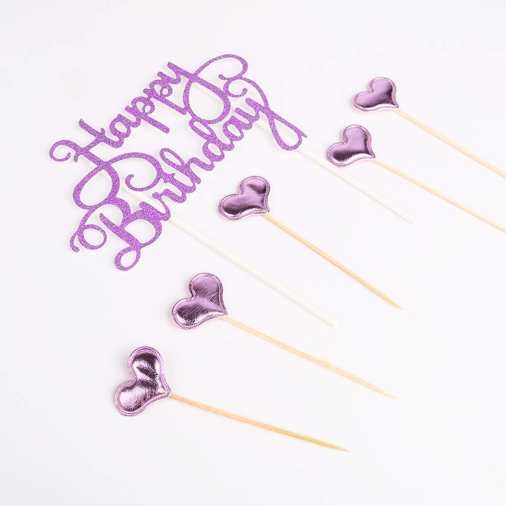 Purple Happy Birthday Cake Toppers letters"happy birthday "and love star,Party