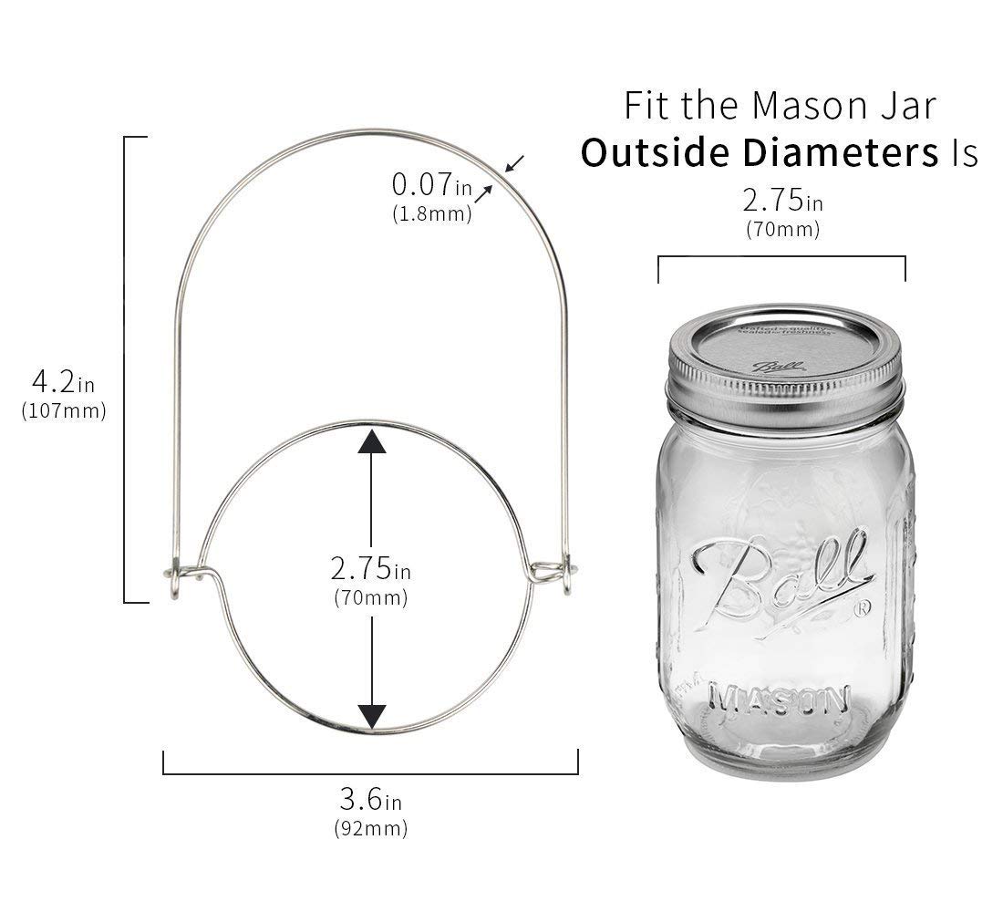 HENMI Mason Jar Wire Hangers 12 Pack Stainless Steel Wire Handles for Regular Mouth Mason Jar Ball Pint Jar Canning Jars,Canning Jars Hanger, Hanging Jars, Jar Hanging Hook, Sliver