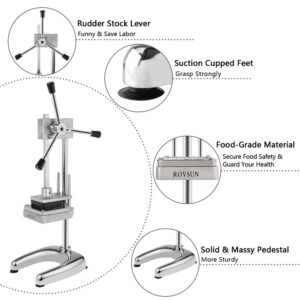 ROVSUN Upgraded Commercial Grade French Fry Cutter with Rudder Stock Lever, Vertical Fruit Vegetable Potato Slicer, Including Suction Feet,1/2-Inch,3/8-Inch,1/4-Inch Blades and Pusher Blocks