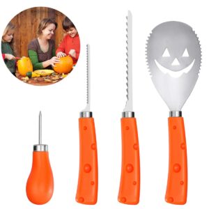 bestonzon 4 pack pumpkin carving kit - heavy duty stainless steel pumpkin carving tools for kids and adults halloween creative carving