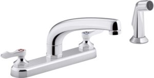 kohler 1.5 gpm kitchen sink faucet with 8-3/16" swing spout, matching finish sidespray, aerated flow and lever handles