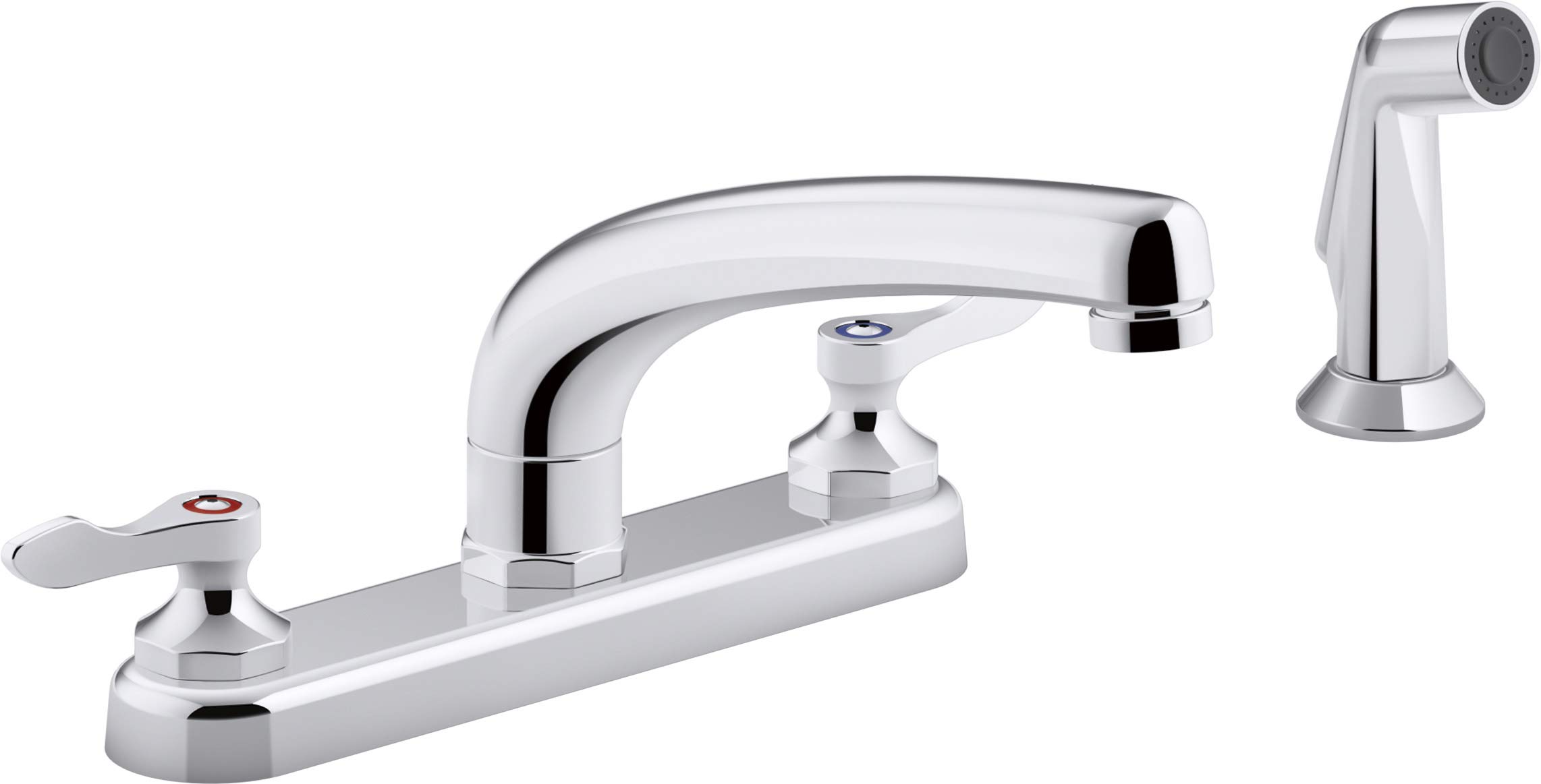 KOHLER 1.5 gpm kitchen sink faucet with 8-3/16" swing spout, matching finish sidespray, aerated flow and lever handles