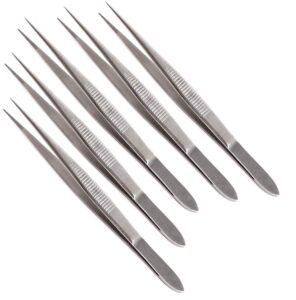 set of 5 dissecting dissection science lab tweezers forceps (5, fine point 4.5")