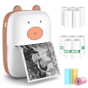 jamswall mini printer sticker printer label maker, wireless inkless bluetooth printer with 13 rolls thermal paper, for diy creation, study notes, memo, list, gift.