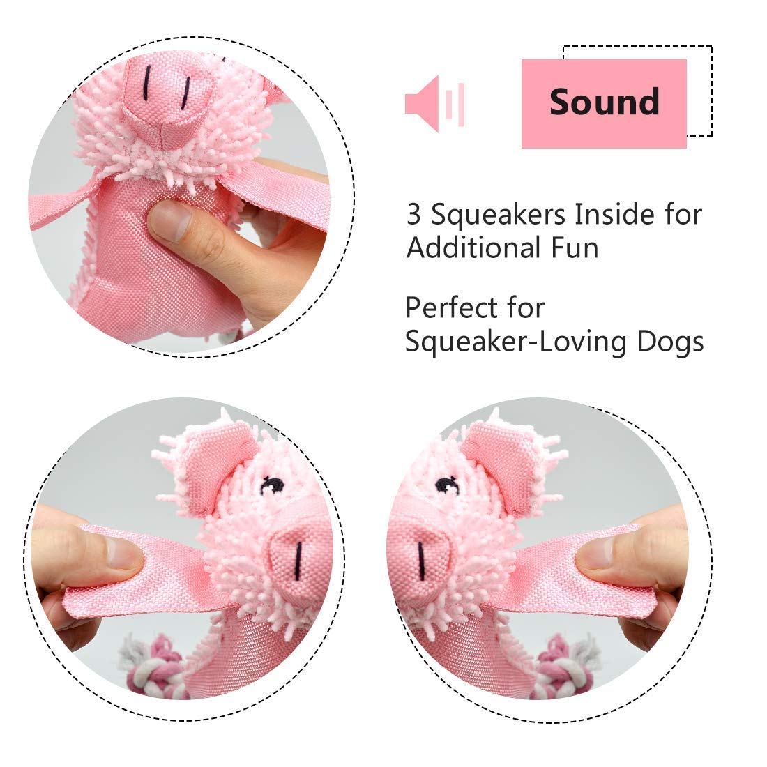 UOLIWO Squeaky Pig Toys for Dogs, Durable Puppy Squeaky Dog Toys Stuffed Animal Plush and Oxford Dog Chew Toy with Rope Legs and 3 Squeakers for Small and Medium Dogs (2pcs(Monkey and Pig))