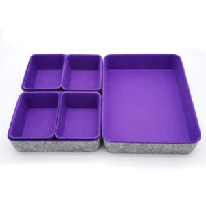 WELAXY Drawer organizers bins felt storage bin office organizer Shallow Small Desk organizer trays Draw dividers 7-pack (Violet)