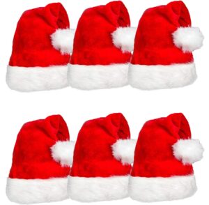 aogu 6 pack plush santa hat confortable velvet red christmas hat for christmas party favors fit for adults and kids