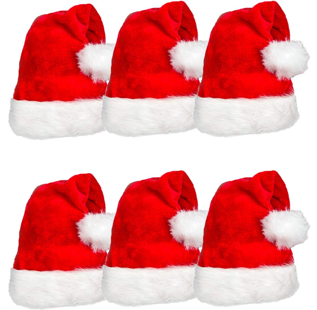 AOGU 6 Pack Plush Santa Hat Confortable Velvet Red Christmas Hat for Christmas Party Favors Fit for Adults and Kids